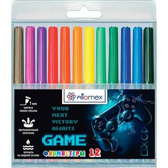 Фломастеры ATTOMEX Game 12 цветов, арт. 5081619, вентилируемый колпачок, пластиковый блистер