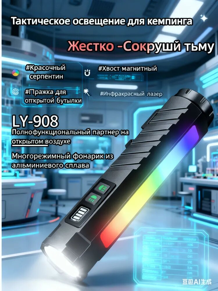 Фонарь-прожектор LY-908, алюминиевый сплав, 12000 Лм, 30 Вт, 3000 м, IP68, красный