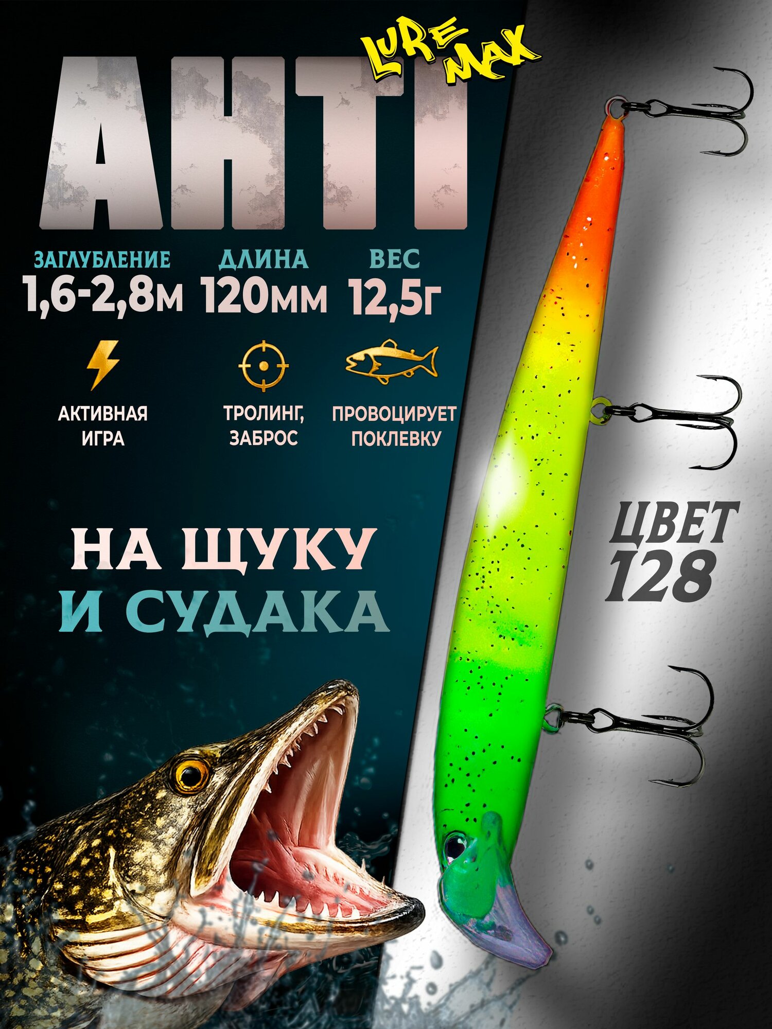 Воблеры для рыбалки LureMax AHTI 120FMDR-128, 12,5 г, воблер на щуку, для троллинга, плавающий