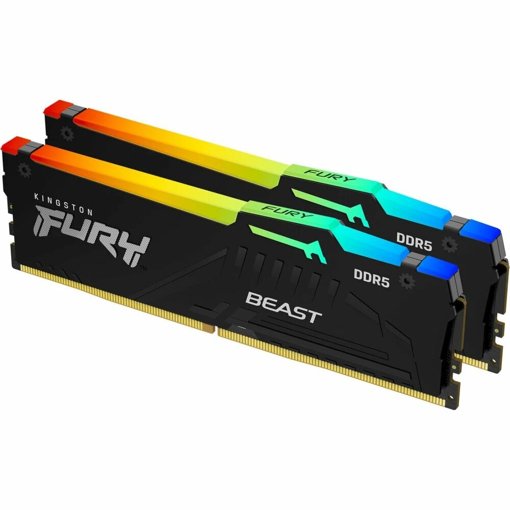 Оперативная память Kingston Fury Beast, DDR5, 32Gb (2x16 Gb), 6400 MHz, CL32, радиатор, RGB, черный