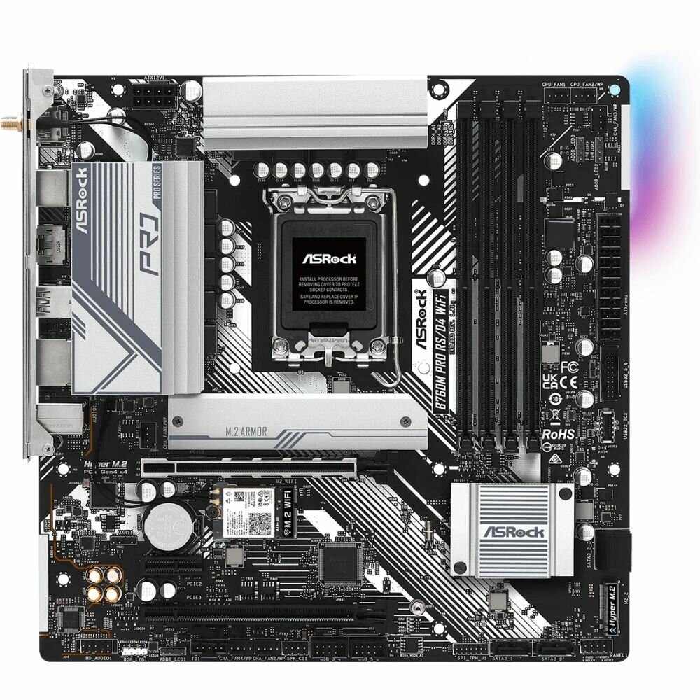 Материнская плата ASRock B760M PRO RS/D4 WIFI, Socket 1700, Intel B760, 4xDDR4-3200, HDMI+DP, 2xPCI-Ex16, 4xSATA3(RAID0/1/5/10), 2xM.2, 8 Ch Audio