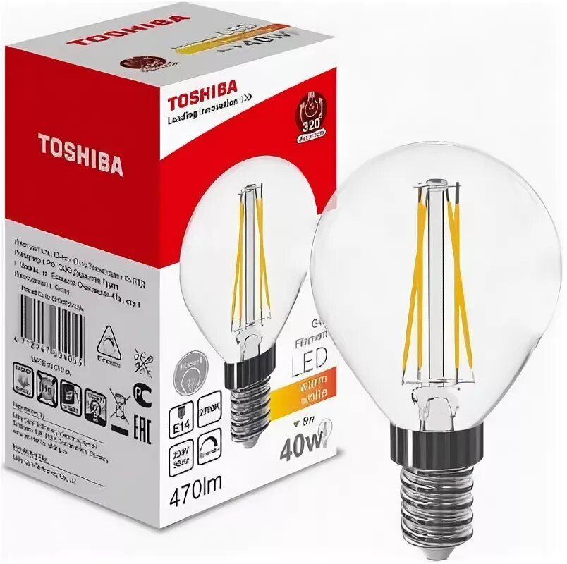 Светодиодная лампа Toshiba 00101760208A, E27, диммируемая, теплый свет