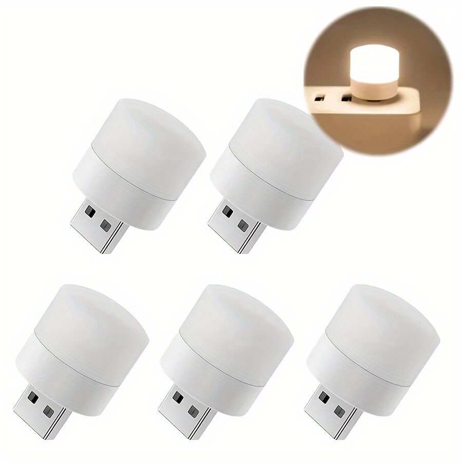 USB-ночник, компактная LED-лампочка, портативное мини-освещение, декоративная лампа, 5 шт, теплый белый свет