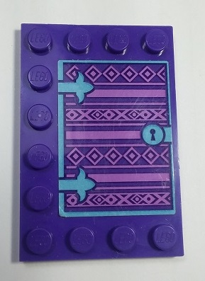 Tile, Modified 4 x 6 with Studs on Edges with Book Cover and Keyhole Pattern (Sticker) - Set 41169, 6180pb124 Dark Purple U