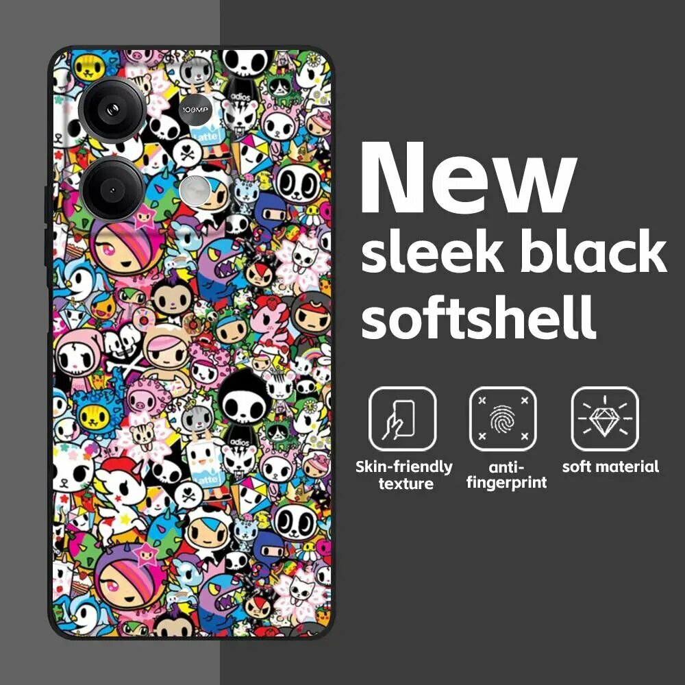 Японский милый чехол для телефона T-Tokidoki для Redmi Note 14 13 12 Редми Ноут 13 Про + 5G, Black4