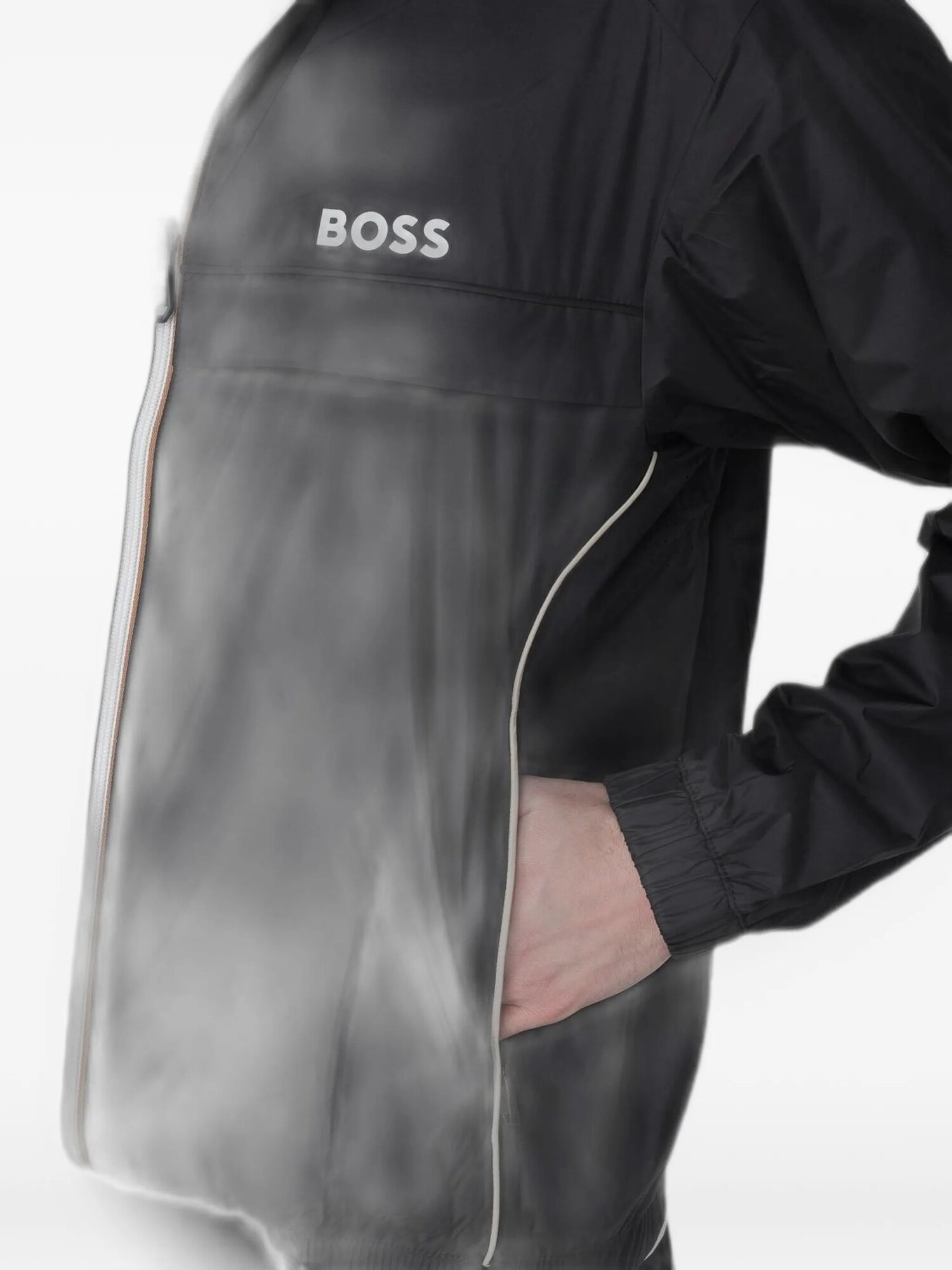 Куртка BOSS Logo-print zip-up jacket, размер 52, черный — фото 1