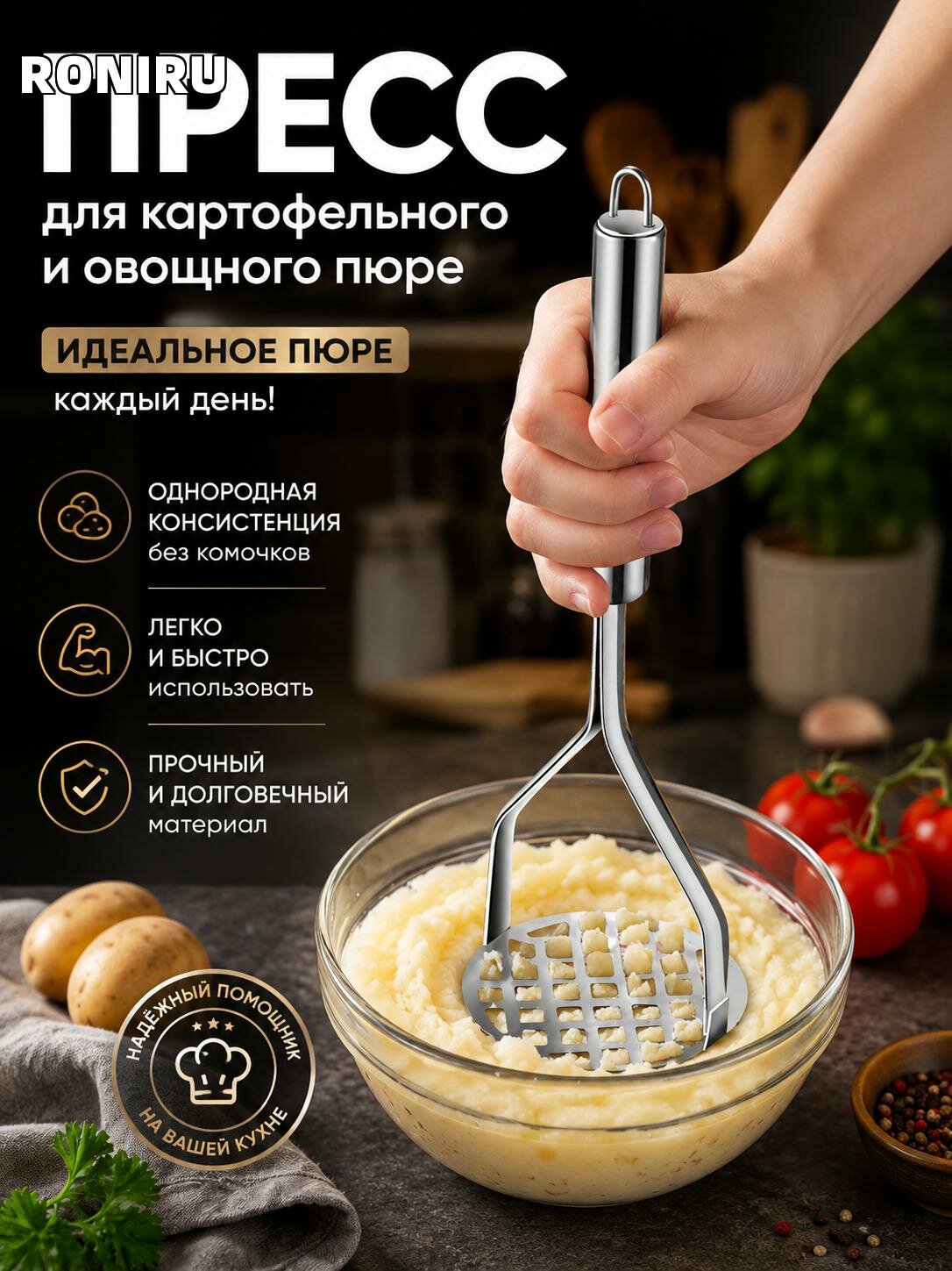 Пресс для картофельного и овощного пюре — удобный кухонный инструмент для быстрого однородного пюре на каждый день