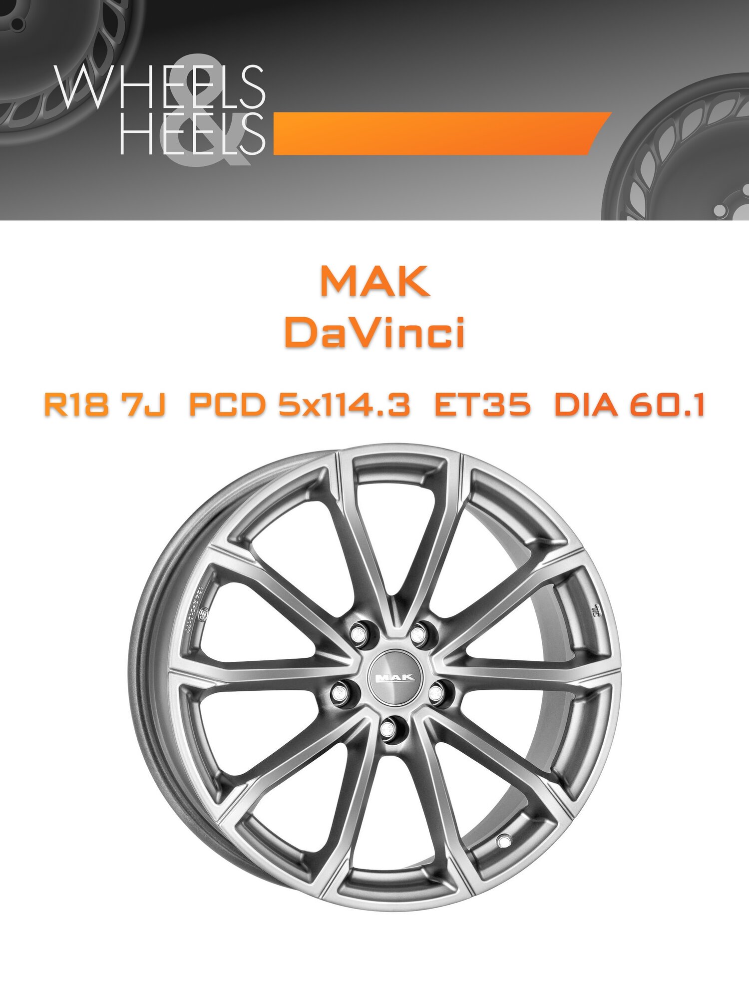 Диск автомобильный литой MAK DaVinci 18x7 5x114.3 et35 dia60.1 Светлый титан