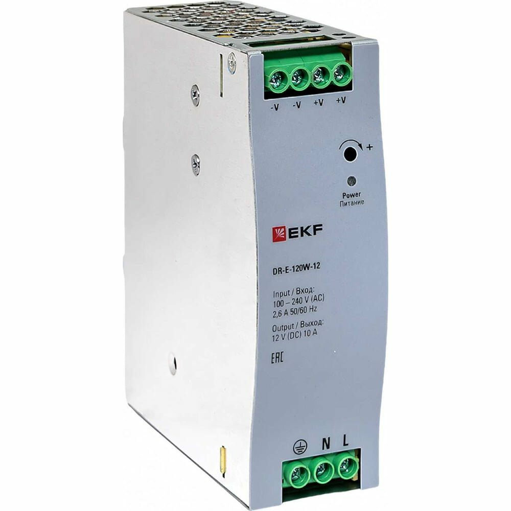 Блок питания на дин рейку EKF 120 вт, Uвх 220 В AC, Uвых - 12 В DC постоянного тока DR-E-120W-12