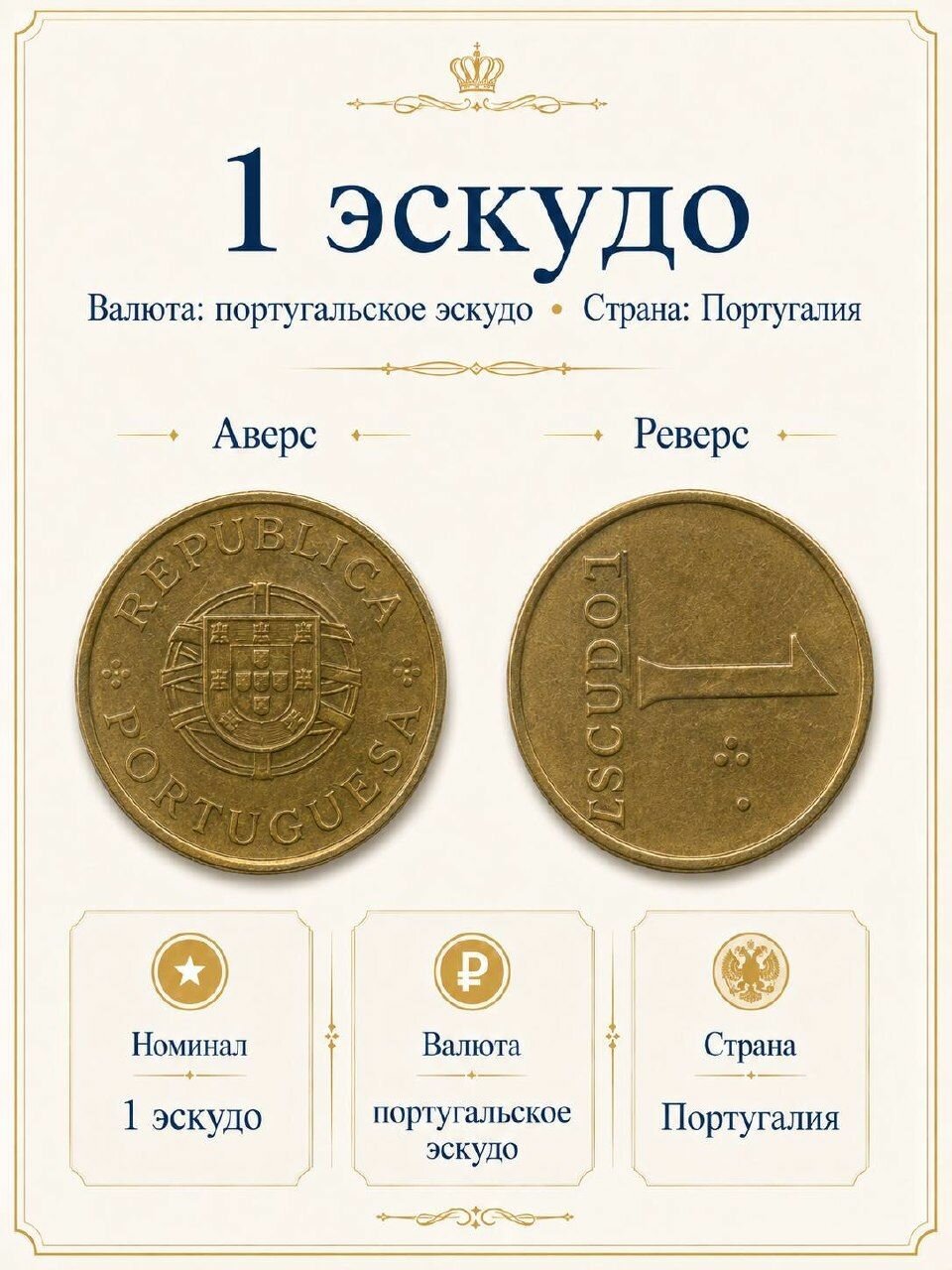 1 эскудо Португалия коллекционная монета