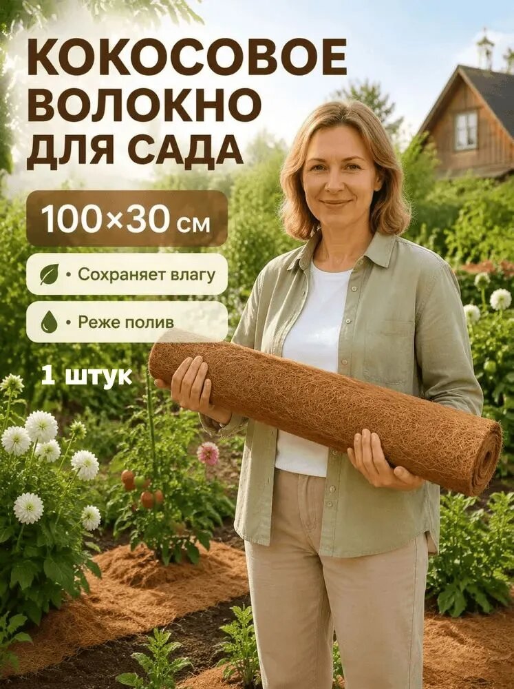 Агроткань от сорняков Кокосовое волокно, 0.3x1 м, 40 г-кв. м, 20 мкм, 1 шт