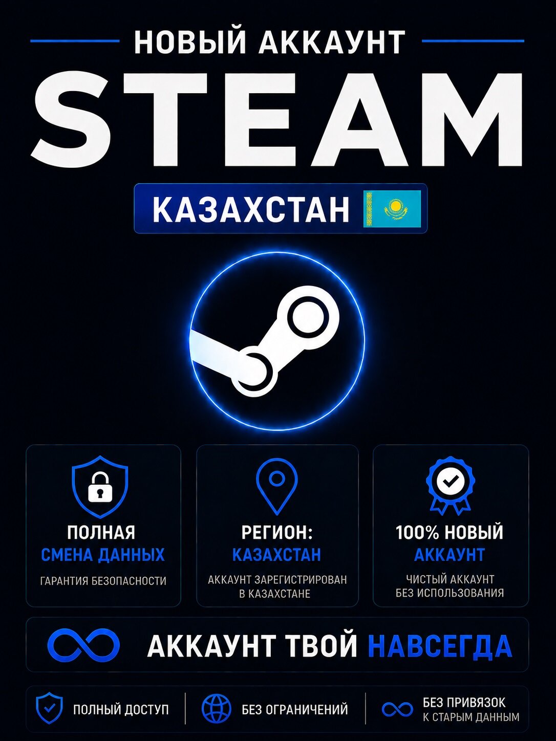 Новый пустой аккаунт Стим (регион Казахстан) — Аккаунт | Steam-Стим | ПК | Windows