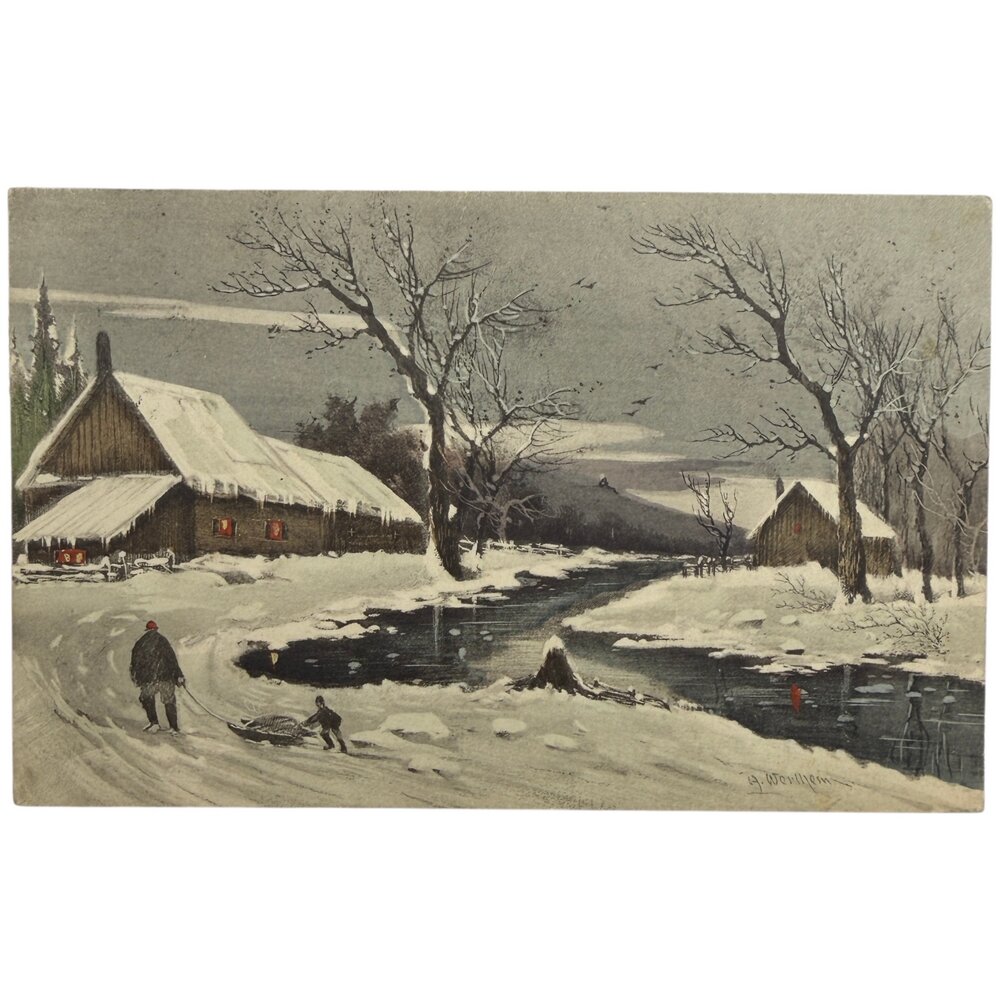Почтовая открытка "Зимние сумерки на хуторе" 1920-1925 гг. Германия