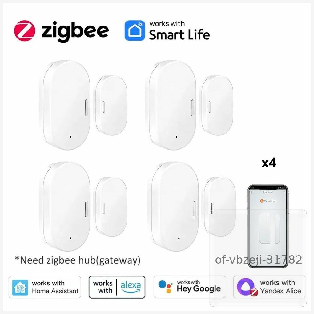 Умный датчик открытия двери окна Zigbee, работает с Алисой, 4 шт