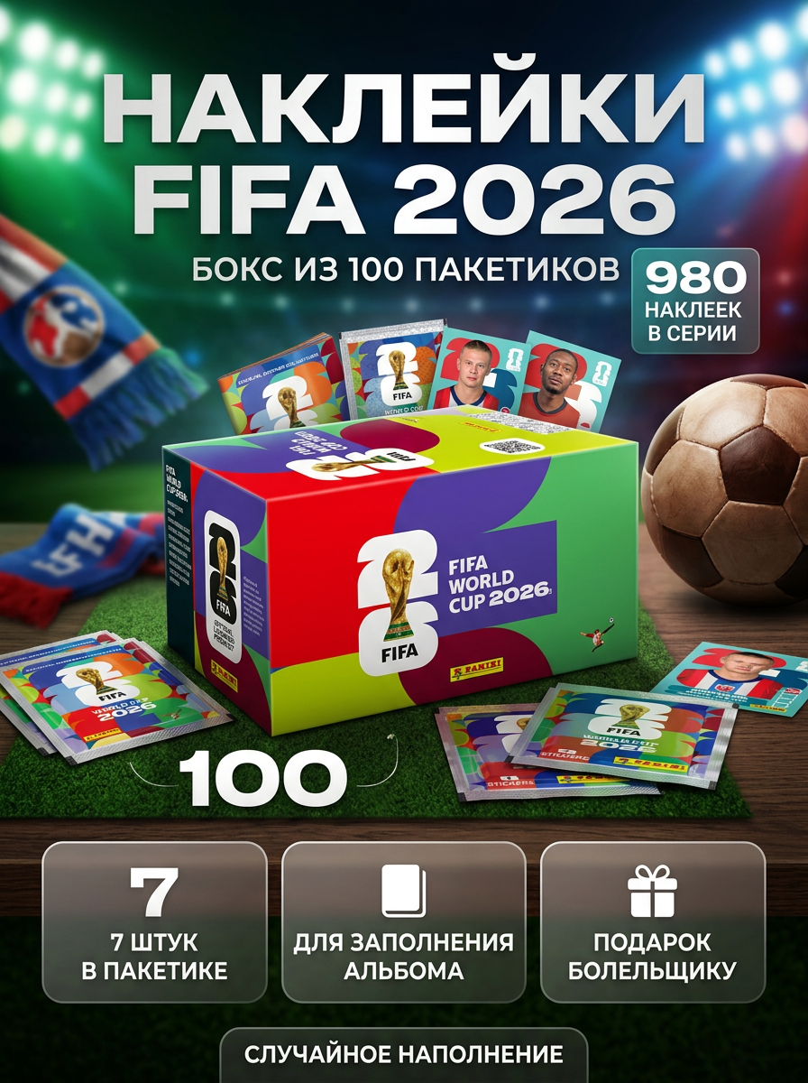 Коллекционные карточки и наклейки World Cup 2026 футбол 100 пакетов