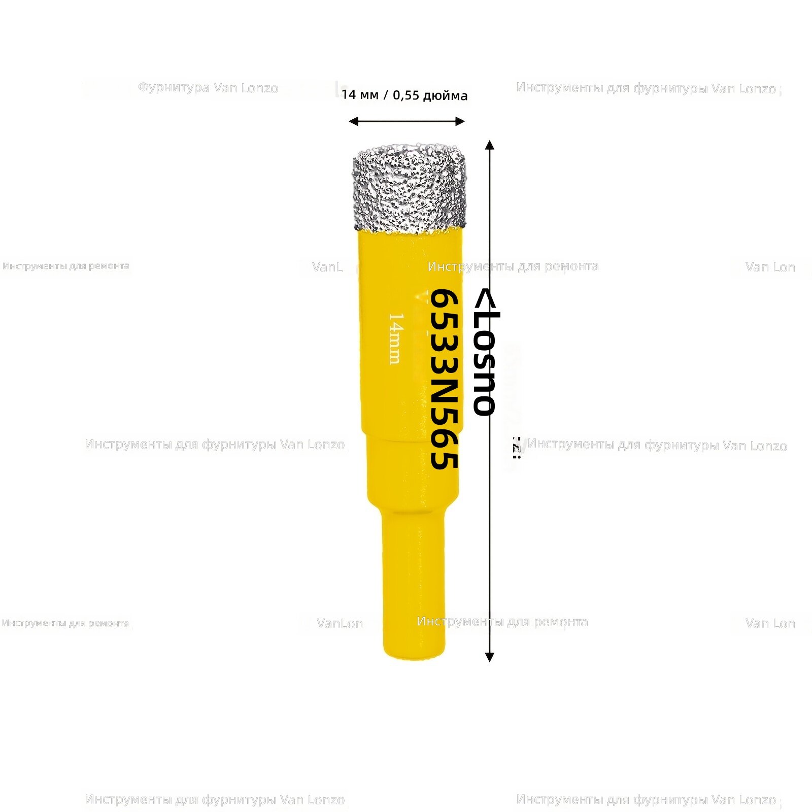 Алмазная коронка для сухого сверления 6-100 мм для керамической плитки, мрамора, кварца, гранита, стекла, керамогранита, модель 14, 1 шт.