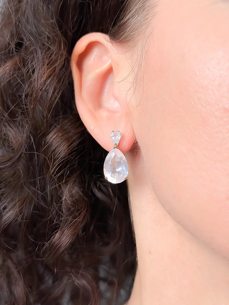 Серьги, красное золото, 375 проба, кварц