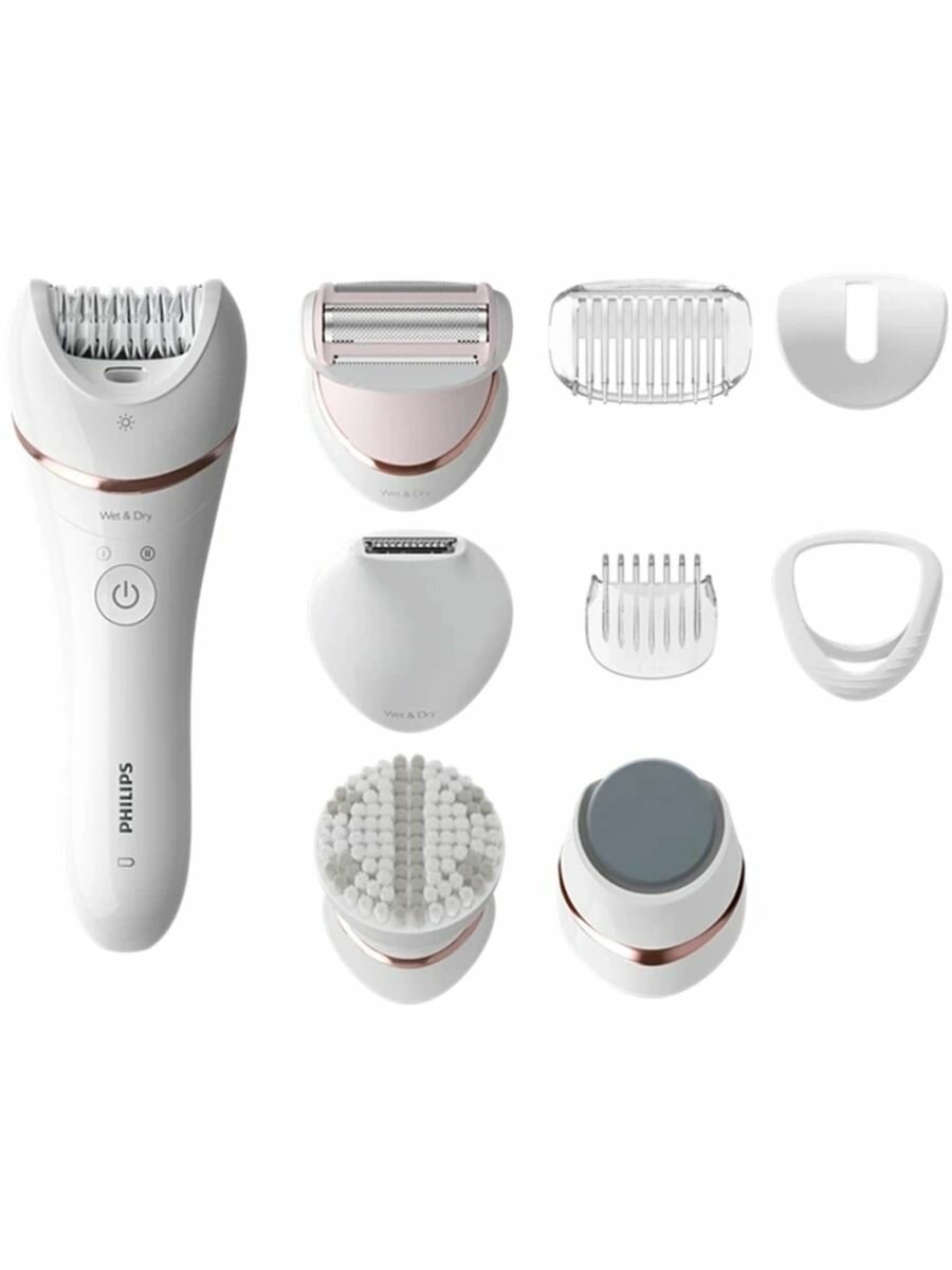 Эпилятор Philips BRE740/11, 32 пинцета, 2 скорости, 8 насадок, белый