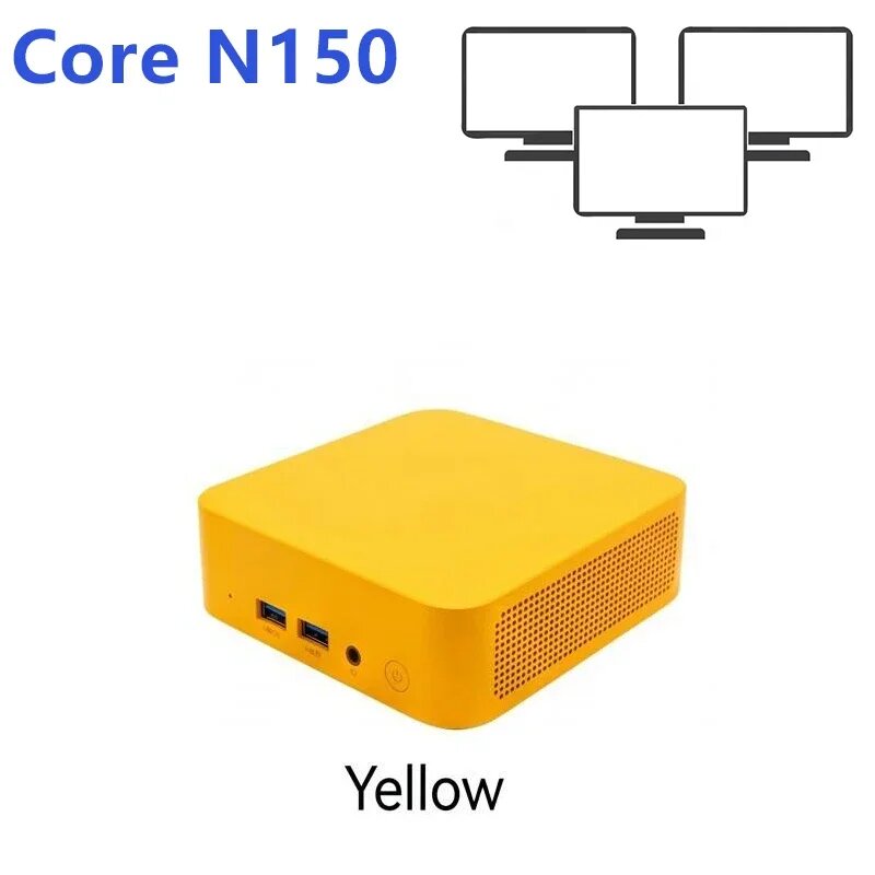 Intel N150 Мини-ПК 16ГБ+2ТБ, Wi-Fi 6, Bluetooth 5.2, 4К, Windows 11 16GB 256GB, N150-yellow