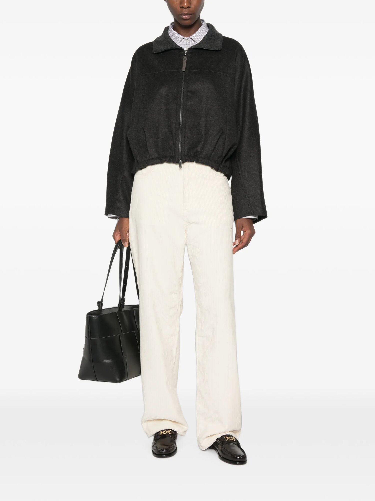 Куртка BRUNELLO CUCINELLI Elasticated-hem zip-up bomber jacket, размер 42, серый — фото 1