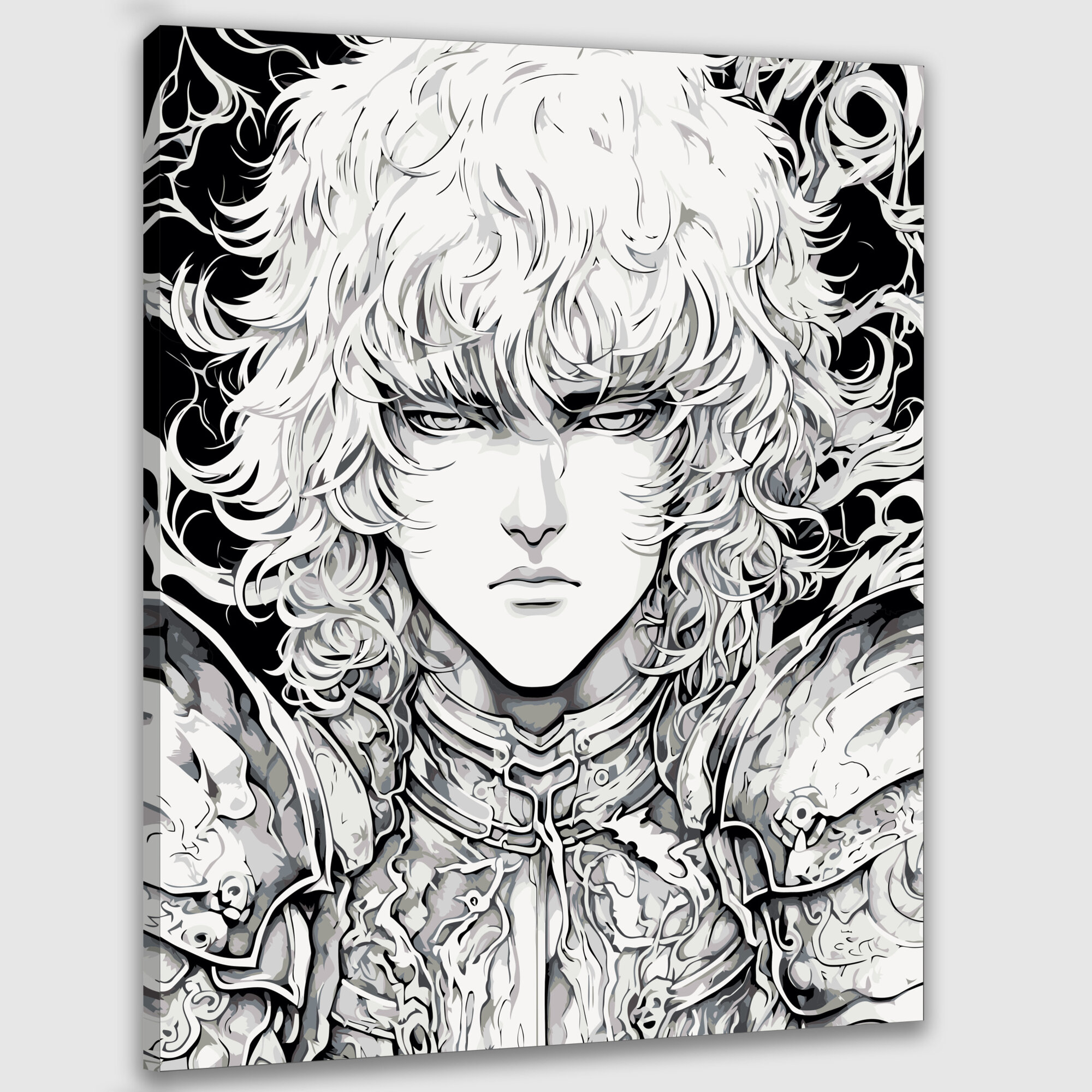 Картина по номерам 40x50 см, черно-белая иллюстрация, тушь, Гриффит, Берсерк: жажда крови, харизматичность, доспехи