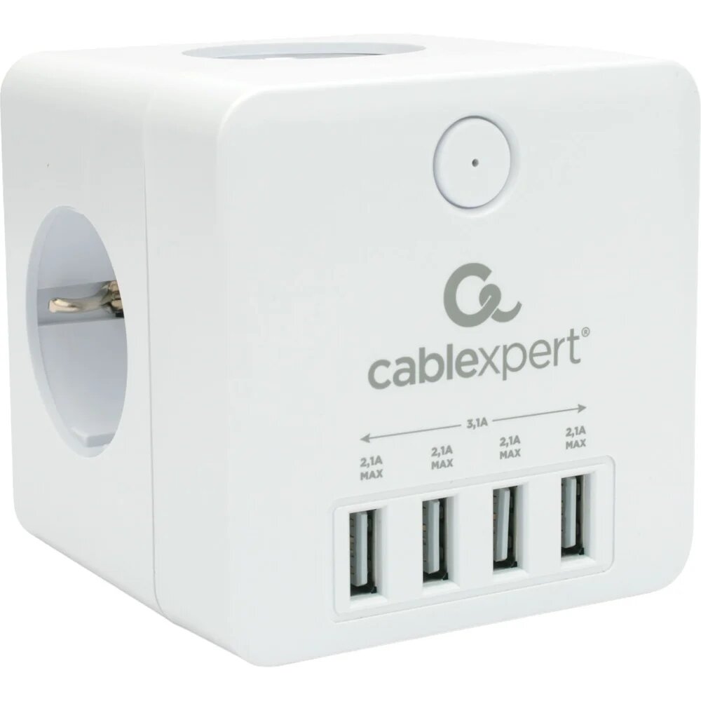 Сетевой фильтр Cablexpert cube, 4р, 16а, 4хusb, ур. защиты 2+, белый, коробка, CUBE-4-U4-W