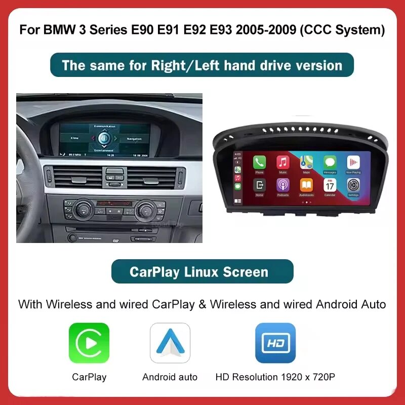 8,9-дюймовый беспроводной Linux CarPlay Android автомобиль мультимедиа Сенсорный дисплей для BMW 3 5 серии CIC CCC системы 2005-2010 E60 E63 E64 E90 E91 E92 E93 зеркало литой, Airplay Поддержка Послепродажная камера CCC System
