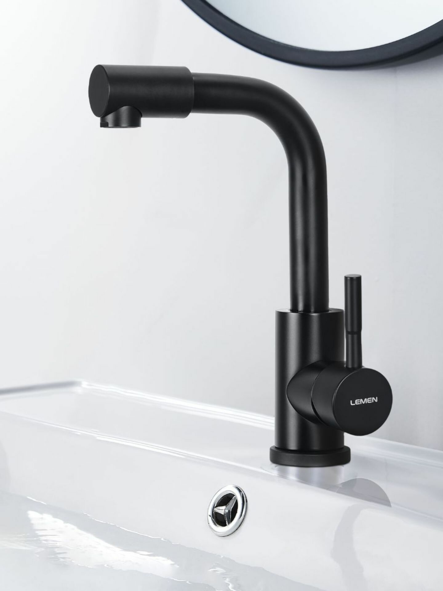 Смеситель для раковины Lemen, однорычажный, нержавеющая сталь, черный матовый