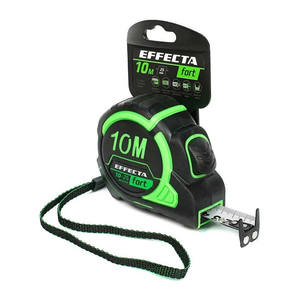 Рулетка, EFFECTA, EFFECTA Fort 10 м, 25 мм, магнит, автостоп, нейлоновая лента с 2-сторонней шкалой 581125, прочный