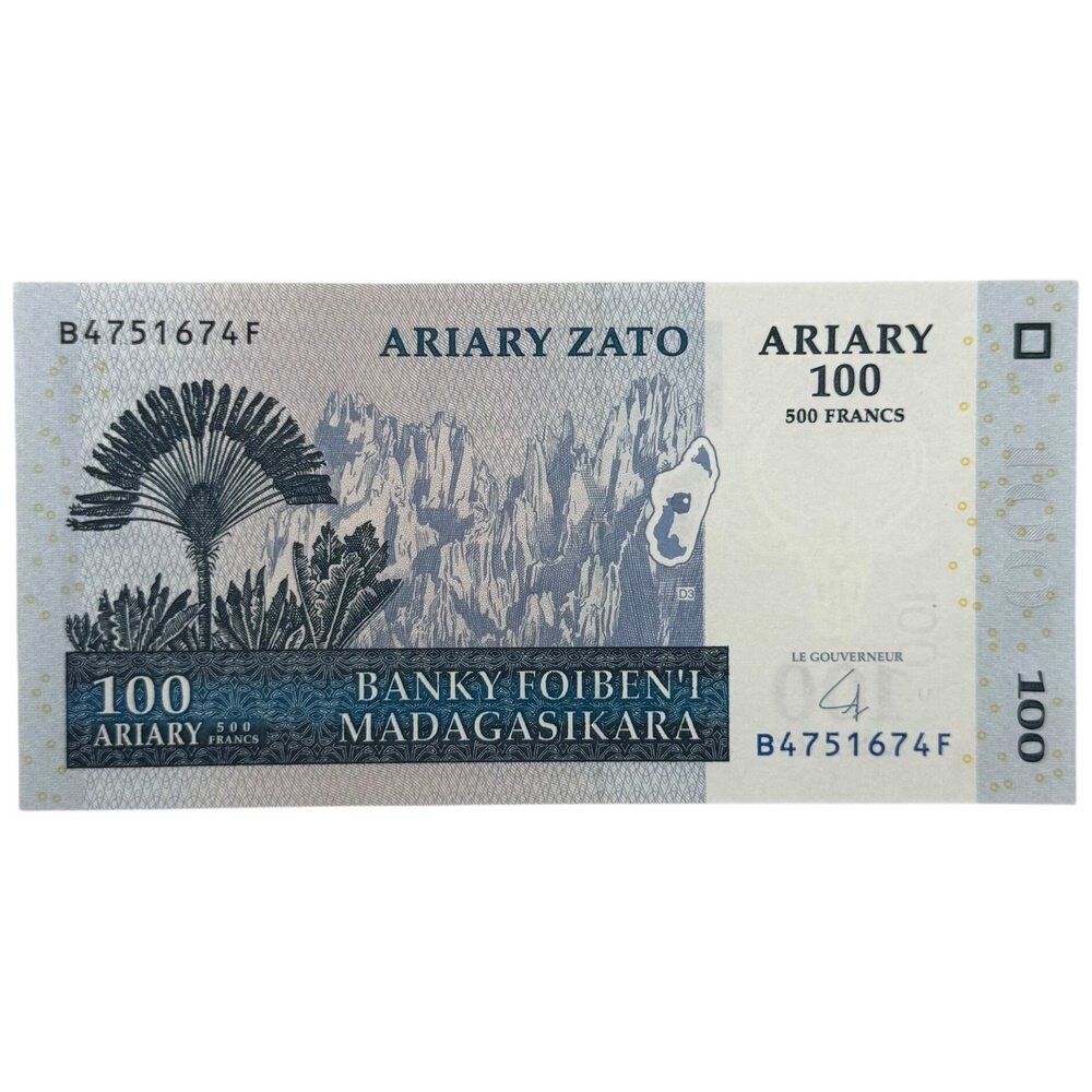 Мадагаскар 100 ариари (500 франков) 2004 г. (Подпись Rasamoely) (Серия B F)