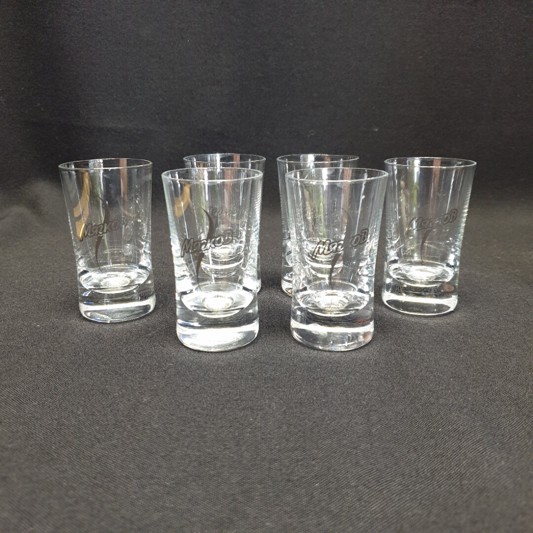 Набор из 6 стопок, стекло, деколь, d 4 см, h 8 см, V 50 мл, винтаж, СССР