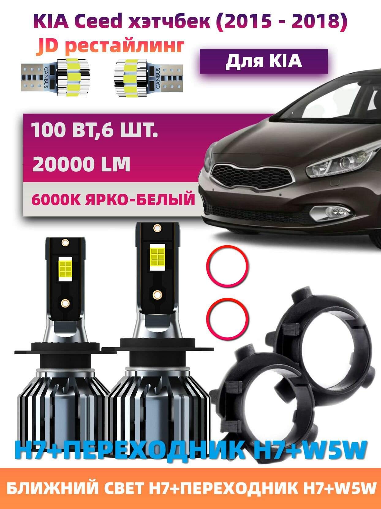 Для KIA Ceed хэтчбек (2015 - 2018) JD рестайлинг Ближний свет H7+W5W/T10