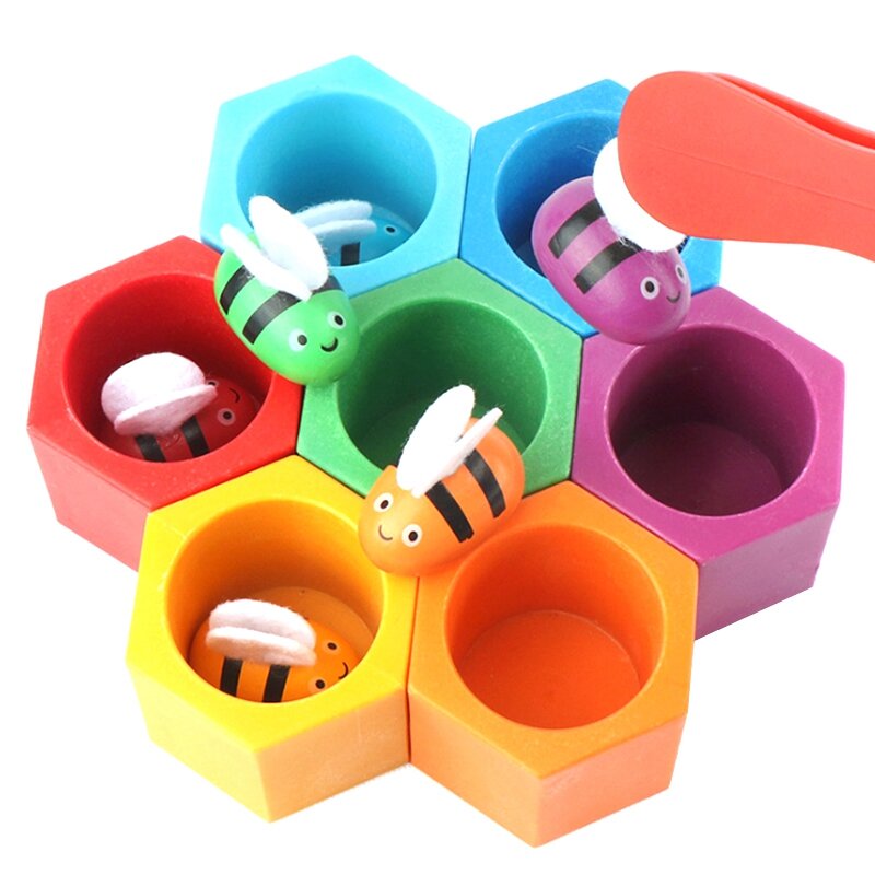 Игра Деревянная Образование Дети Маленькая Музыка Пчелиный Улей Зажим Пчела Форма и Цвет Сопоставление Познание
