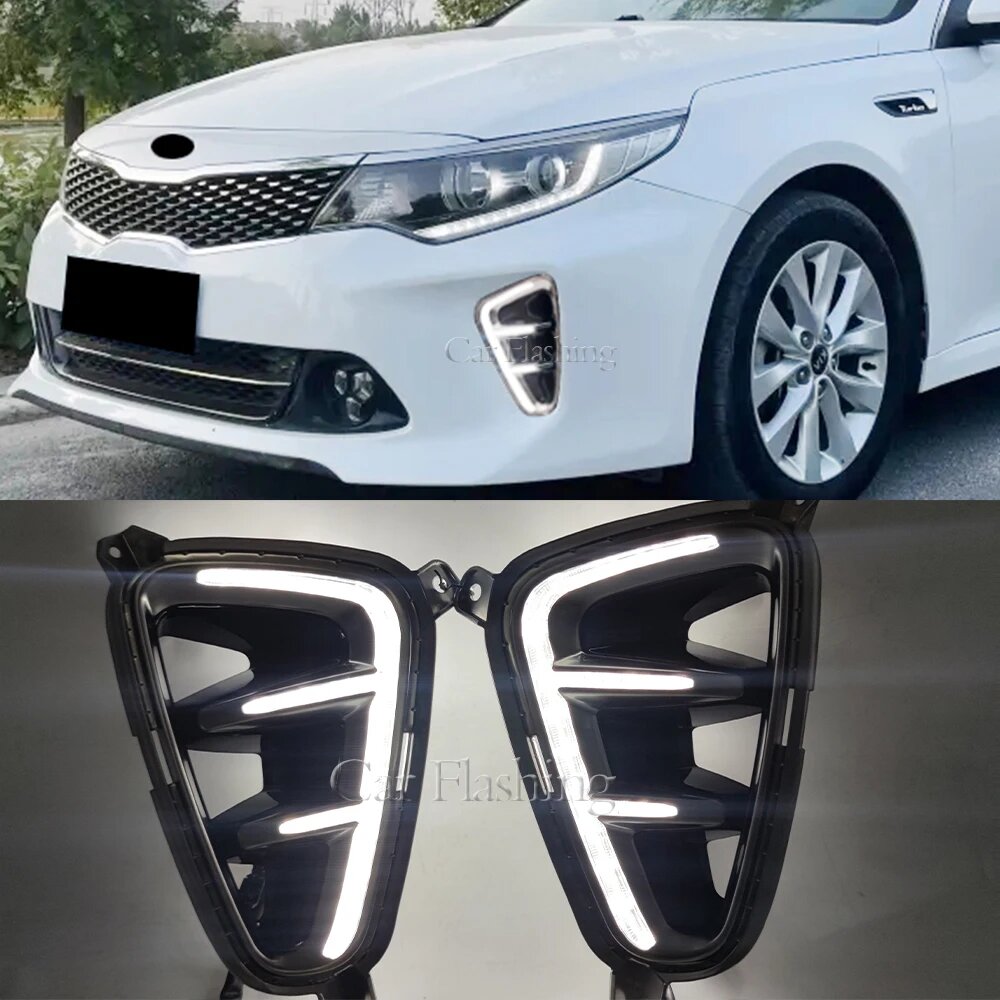 1 пара, Автомобильные светодиодные дневные ходовые огни, противотуманные фары для Kia K5 Optima 2016 2017, автомобисветильник фары с желтым сигналом поворота White