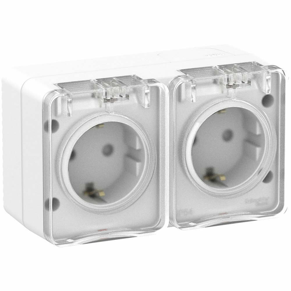 AtlasDesign Profi54 накладнойБелый Розетка 2-ая с заземлением со шторками, 16А 250B IP54, Systeme Electric, ATN540126