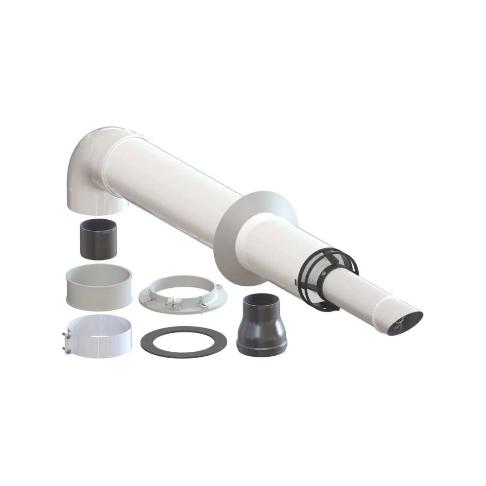 Комплект дымохода коаксиальный Е8tempo 60x100 - 750 с хомутом, фланцем и втулкой, белый E8000077