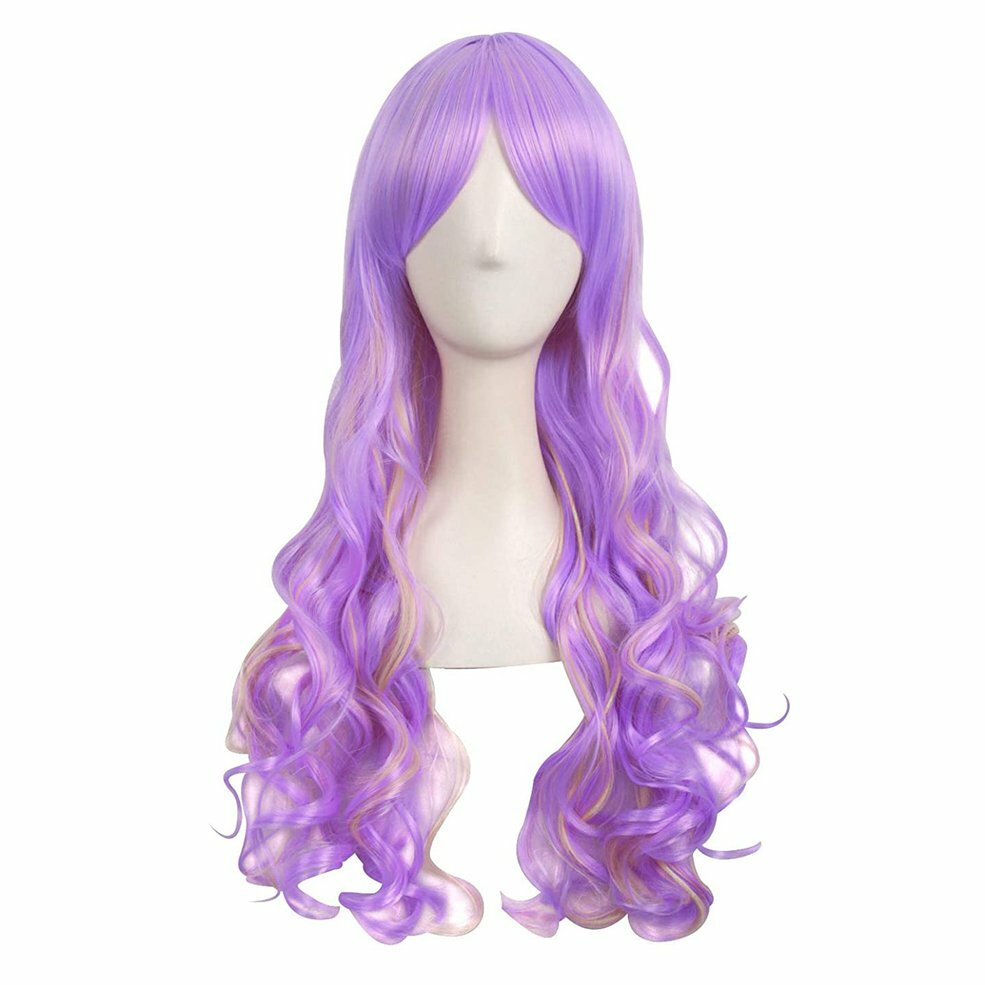 Европейский и американский аниме-парик для косплея, парик из высокотемпературного шелка, подходящий для любой формы лица, парик для косплея - светло-фиолетовый и желтый