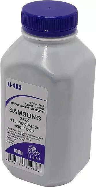 Тонер B&W LI-463, бутыль 100 г, черный, совместимый для Samsung SCX-4100/SCX-4200/SCX-4220/SCX-4300/SCX-3200