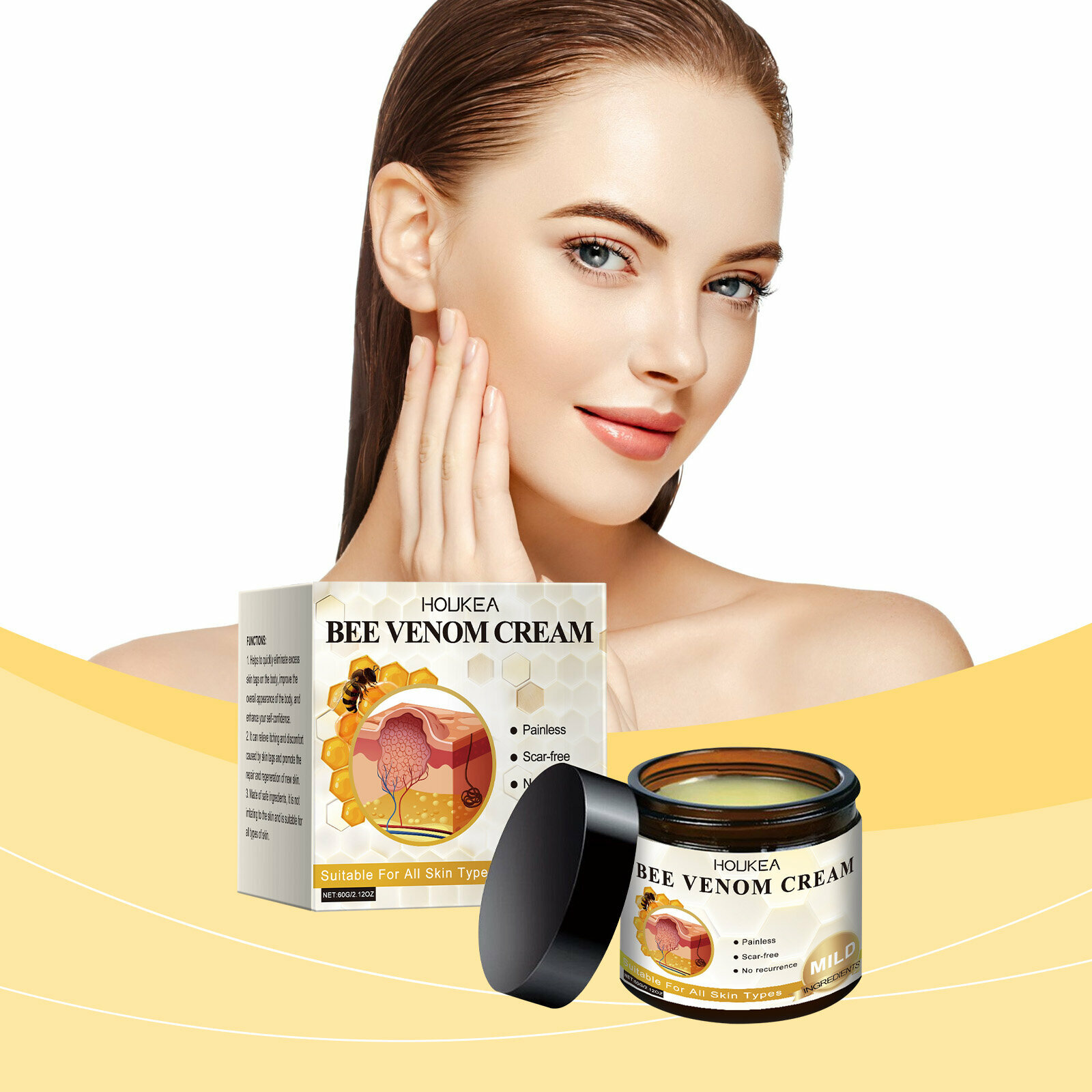 Крем для ухода за кожей с Пчелиным ядом Houkea Увлажняет кожу тела Улучшает текстуру кожи Нежный ингредиент крема для ухода за кожей