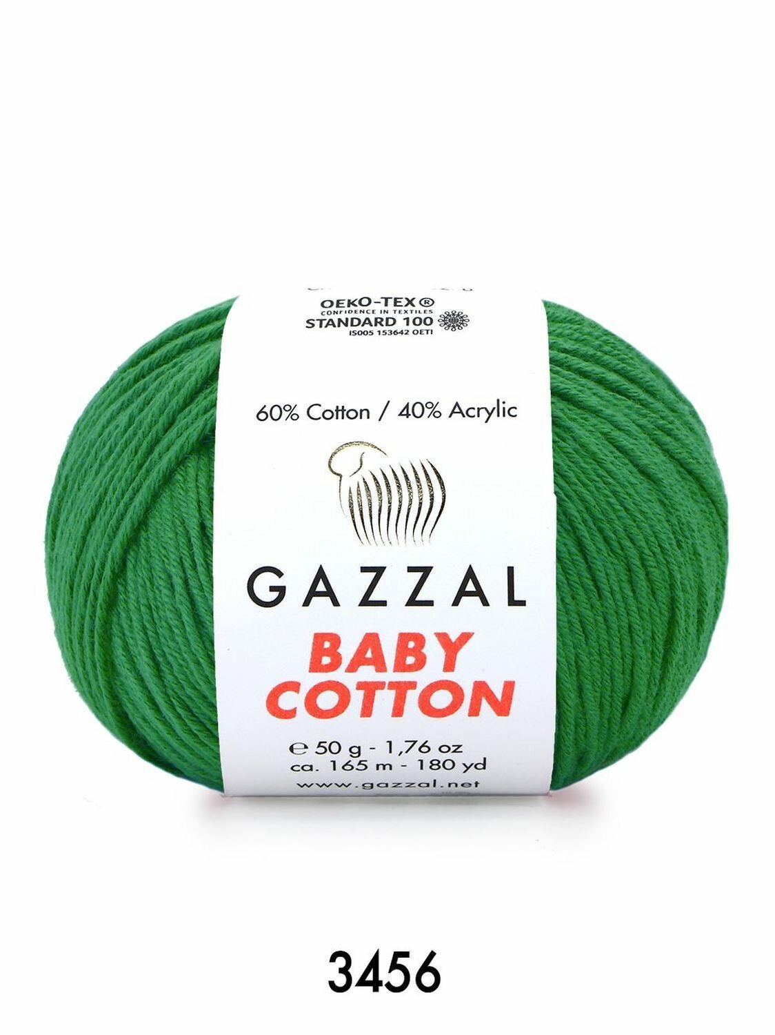 Пряжа BABY COTTON (Gazzal), зеленый - 3456, 60% хлопок, 40% акрил, 5 мотков, 50 г, 165 м.