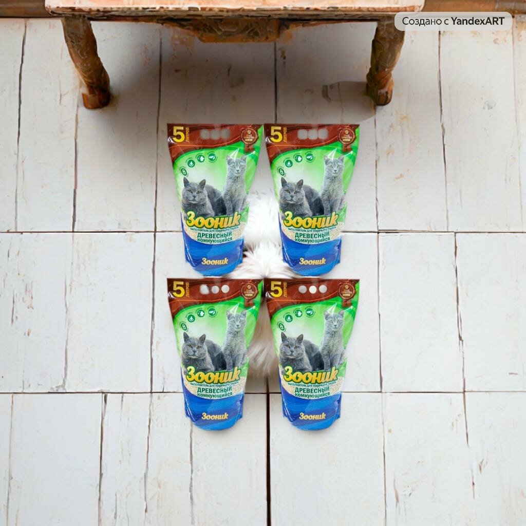 Наполнитель древесный Зооник комкующийся 5 л,4 шт