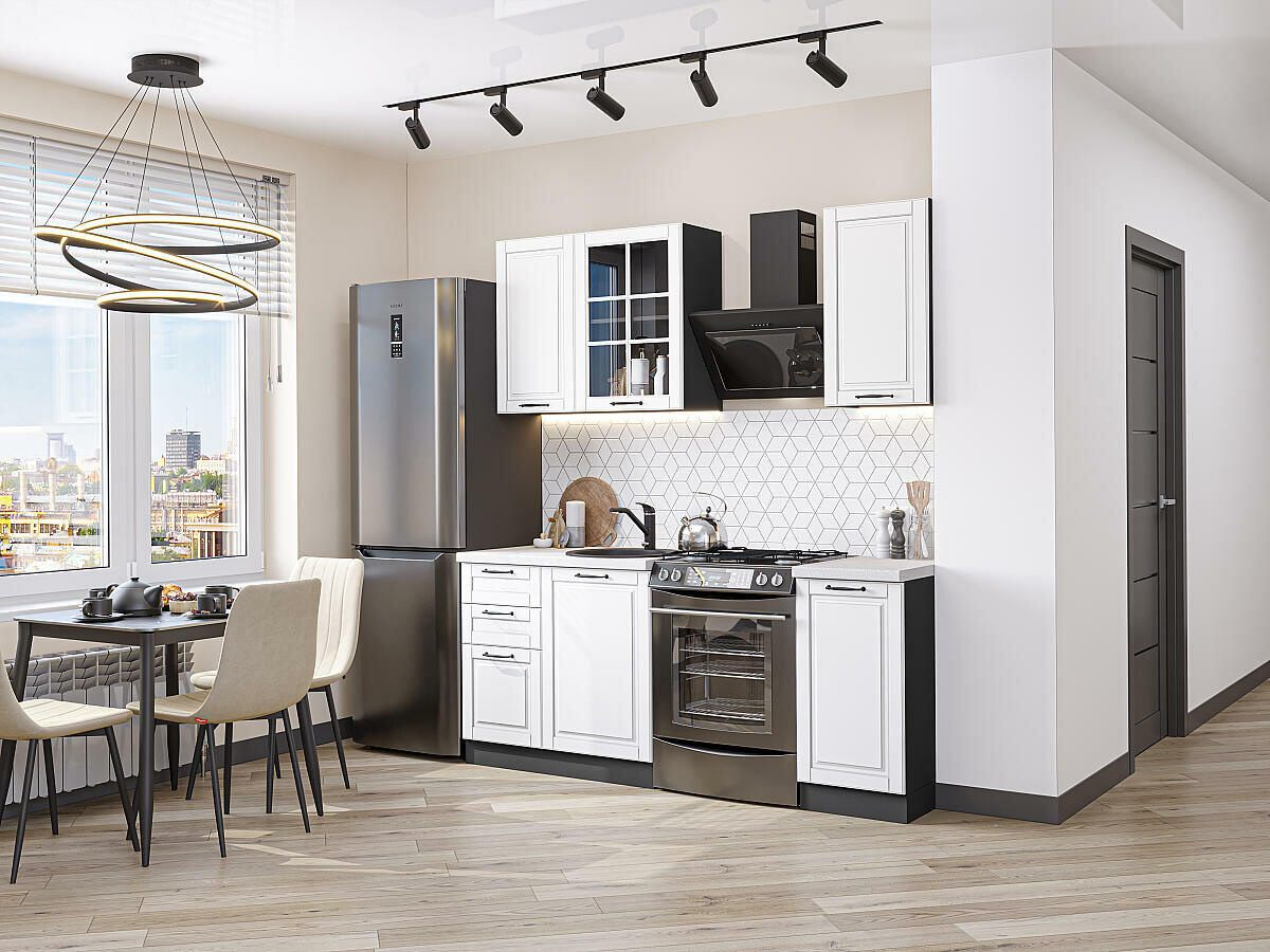 Кухня Дублин-04, цвет фасада Special White, цвет каркаса Graphite, 2140*1300*600 мм