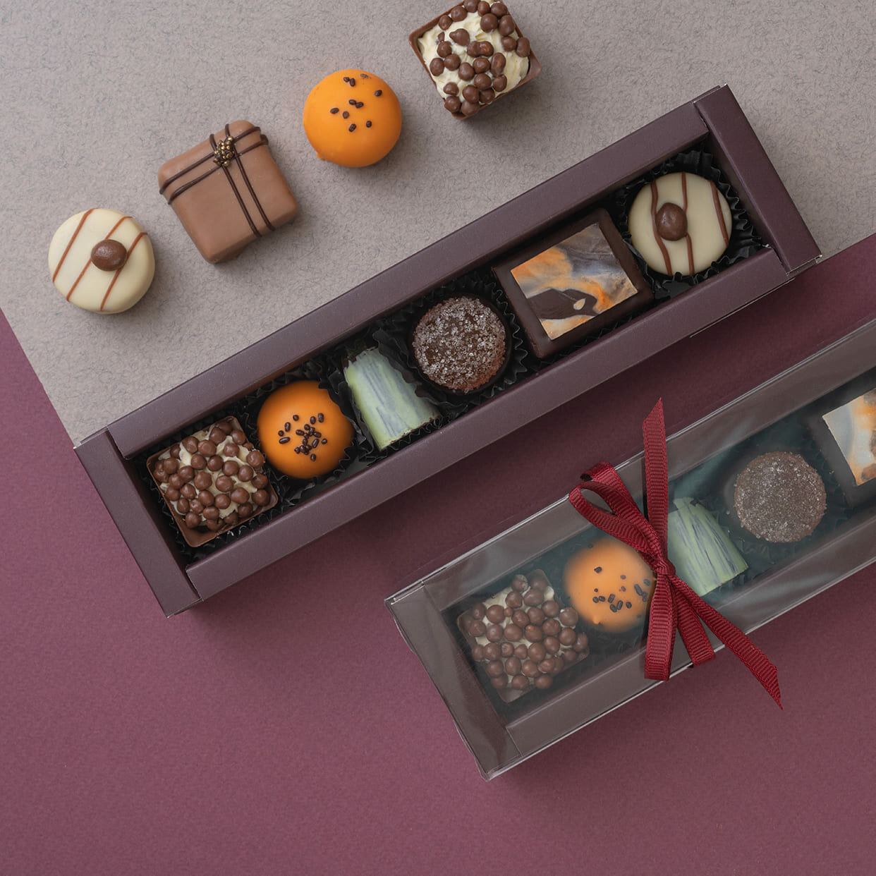 Подарочный шоколадный набор конфет Frenchkiss, Эрудит, апельсин, банан, кофе