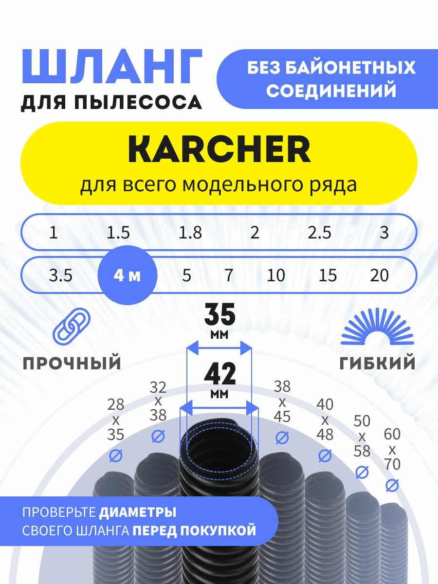 Шланг для пылесоса KARCHER 4 м универсальный