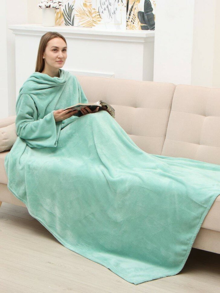 Плед с рукавами из велсофта мятного цвета (200 х 150 см)