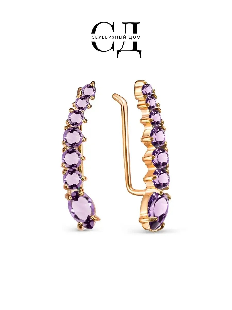 Серьги, 925, 585 проба, золочение, кварц, кварц синтетический