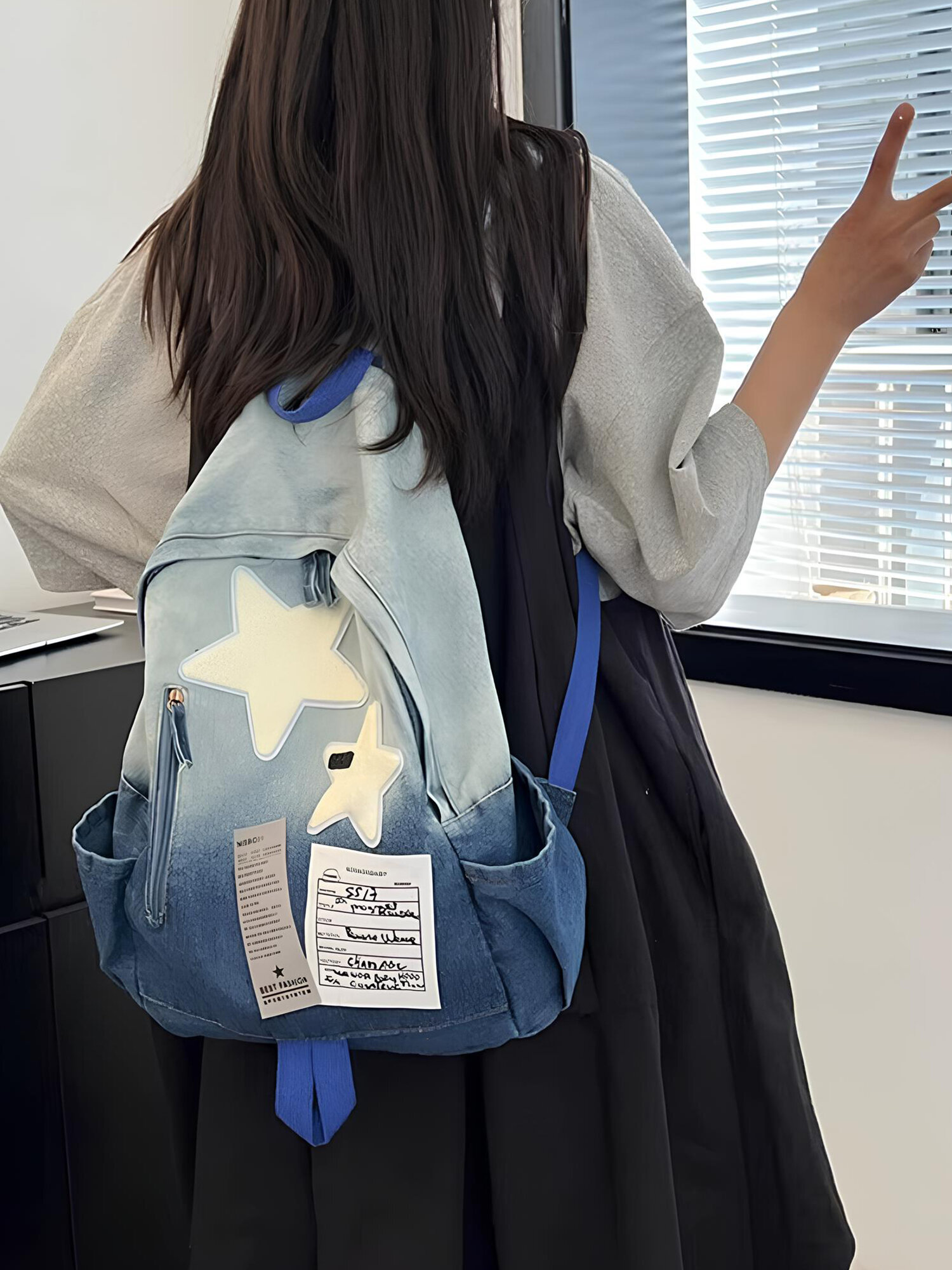 Рюкзак джинсовый y2k школьный корейский для подростков, городской портфель для девочки