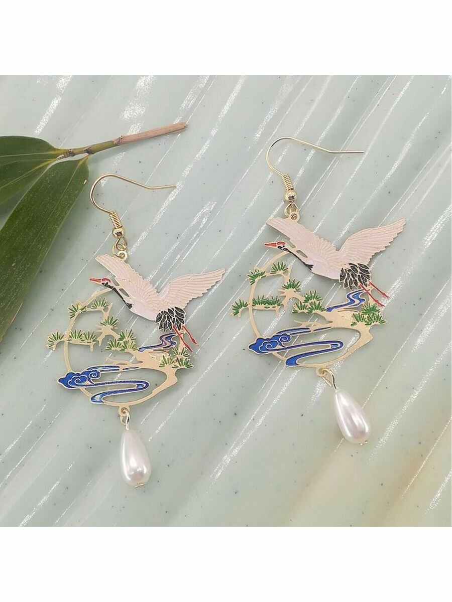 Серьги непарные, эмаль, жемчуг имитация, акрил