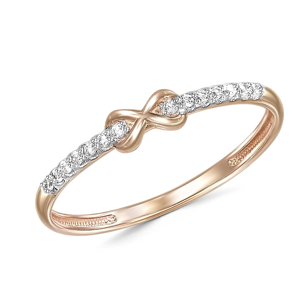 Кольцо помолвочное, дорожка, красное золото, 585 проба, родирование, фианит