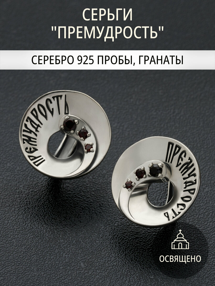 Серьги, серебро, 925 проба, чернение, гранат
